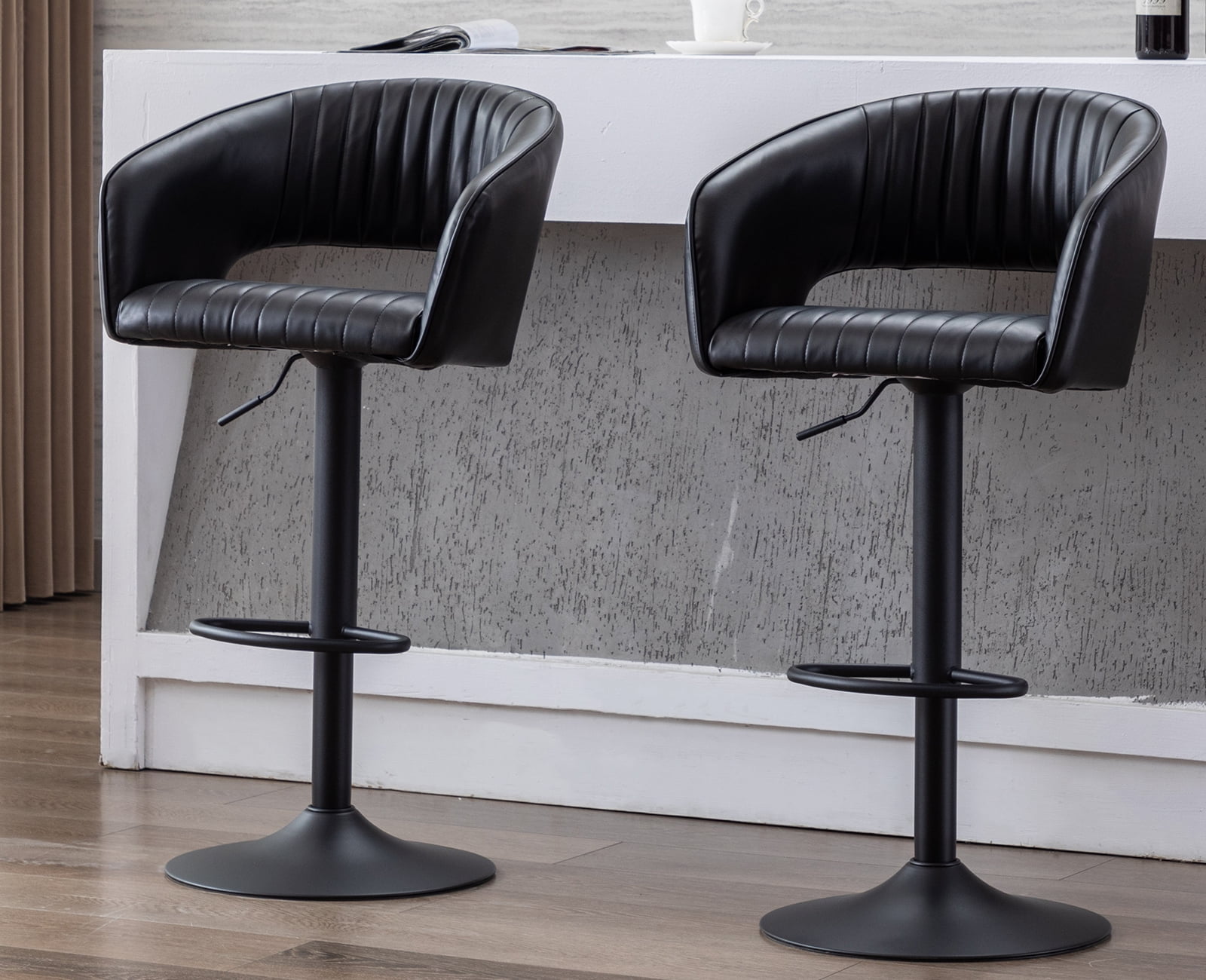 Guyou Modern Swivel Bar Stools Set of 2, Adjustable PU Leather Counter ...