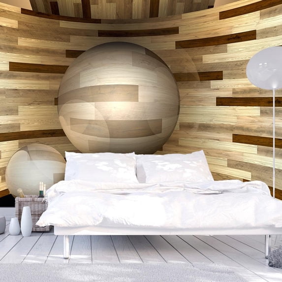 Tiptophomedecor 3D Illusion Wallpaper Wall Mural - Wooden Orbit ...
