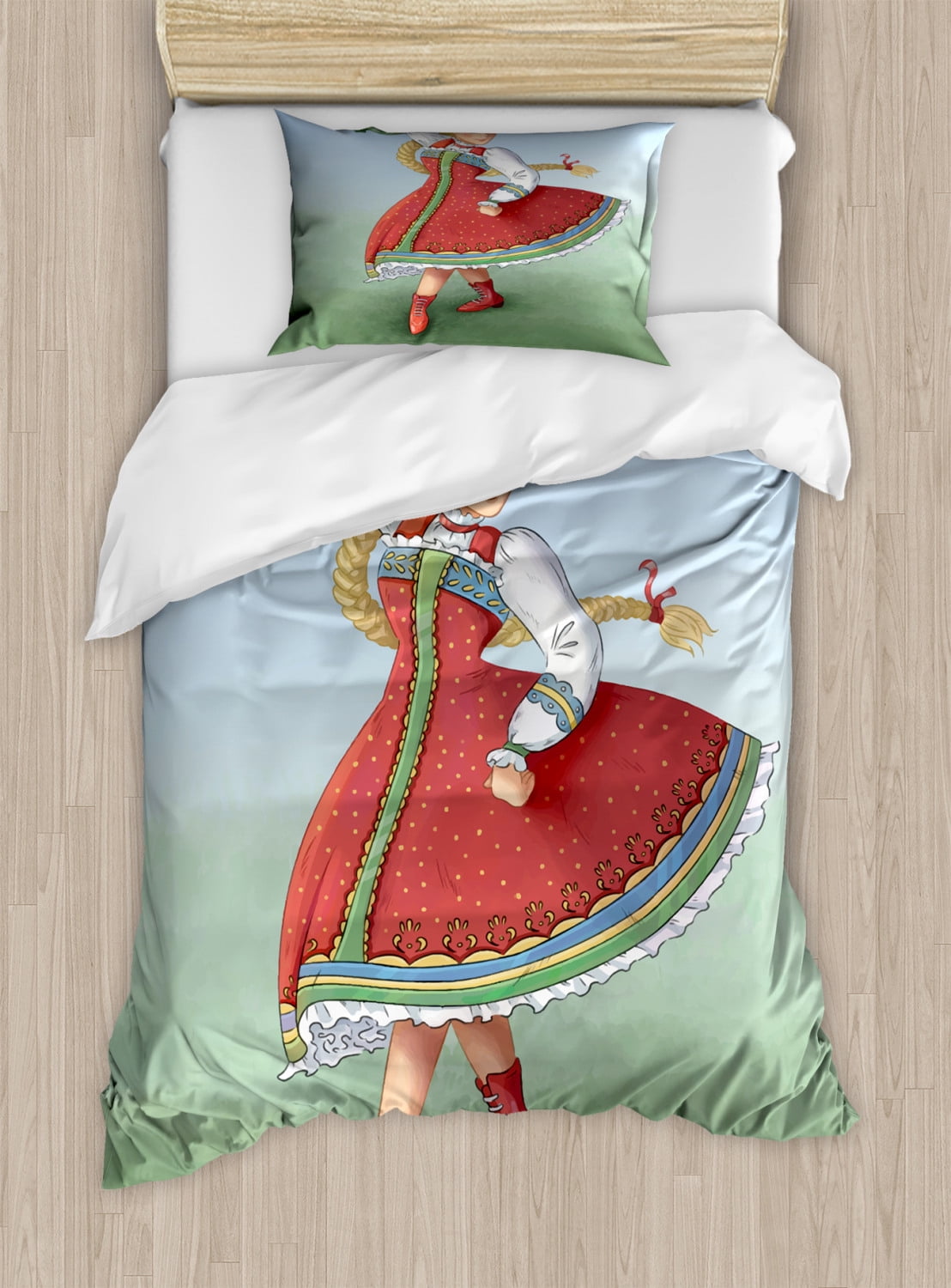 Russian Duvet Cover Set Twin Size, Slavic Girl in Traditional Clothing ...