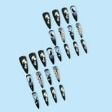 YIGSECU Press on Nails with Crow Branch Designs Long Almond False Nails ...