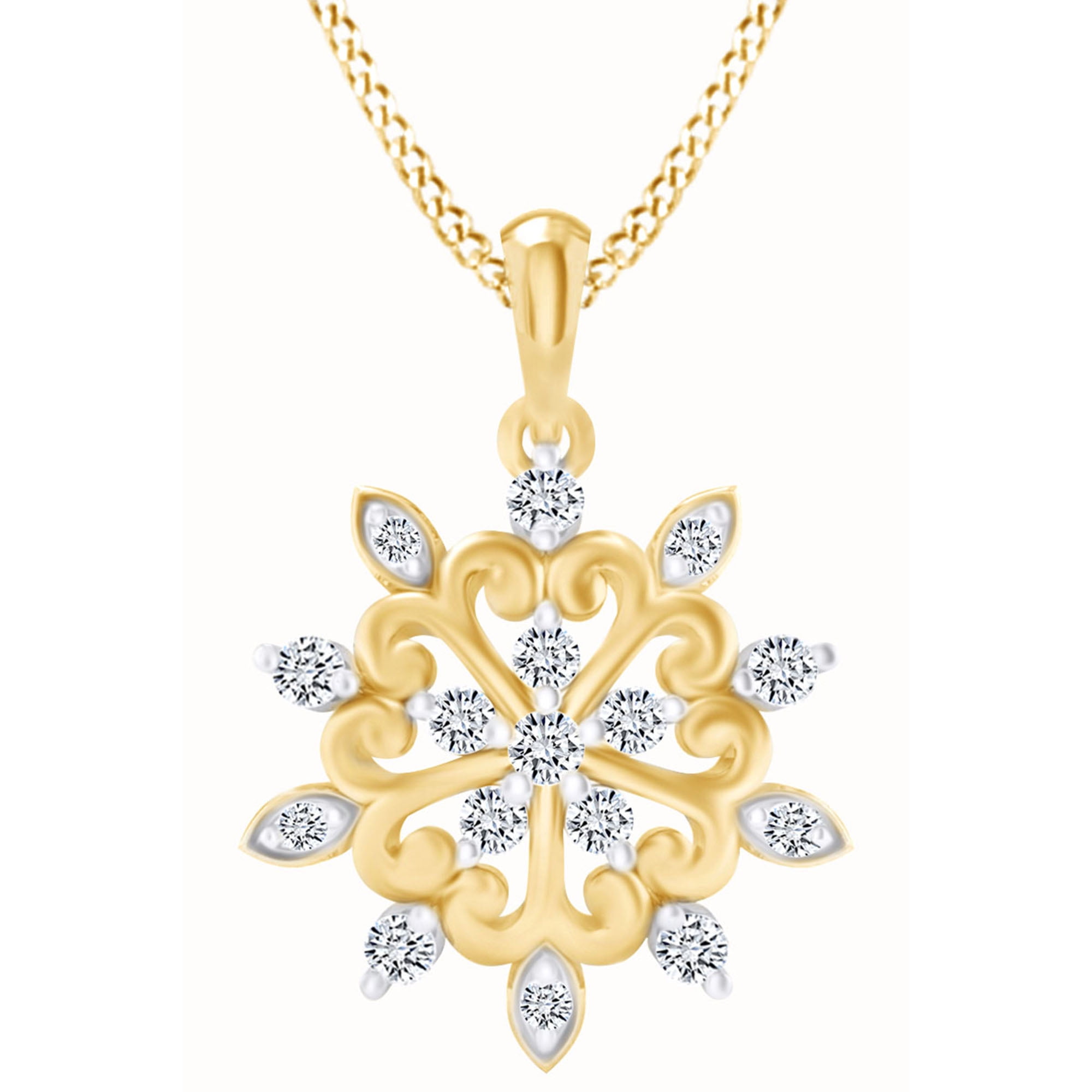 1/4 Carat Natural Diamond Snowflake Pendant Necklace 14k Yellow Gold (0 ...