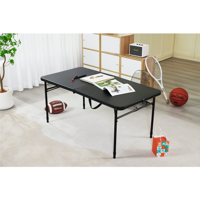 Mainstays 4 Foot Fold in Half Adjustable Folding Table Rich Black Walmart