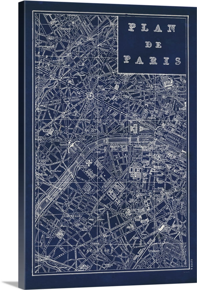 Great BIG Canvas | "Blueprint Map Paris" Canvas Wall Art - 24x36 ...