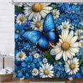 Blue Butterfly Shower Curtain, White Blue Daisy Floral Flowers Shower ...