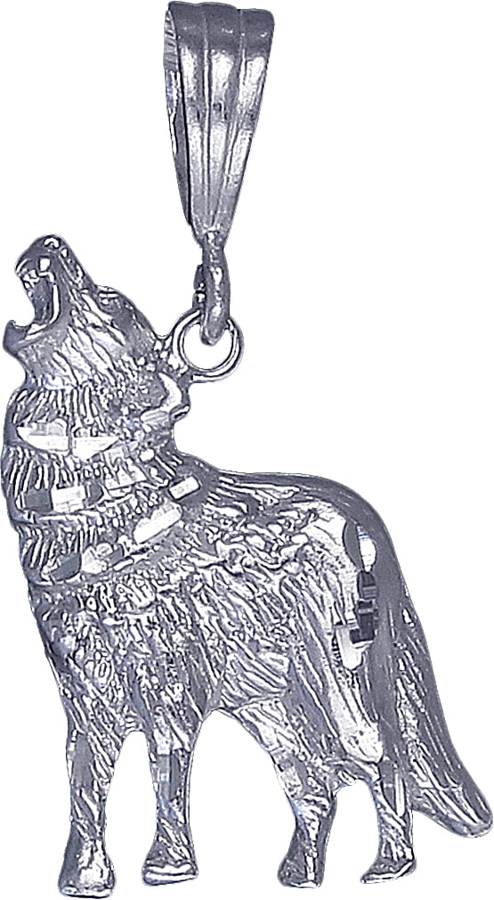 Sterling Silver Howling Wolf Charm Pendant Necklace with Diamond Cut ...