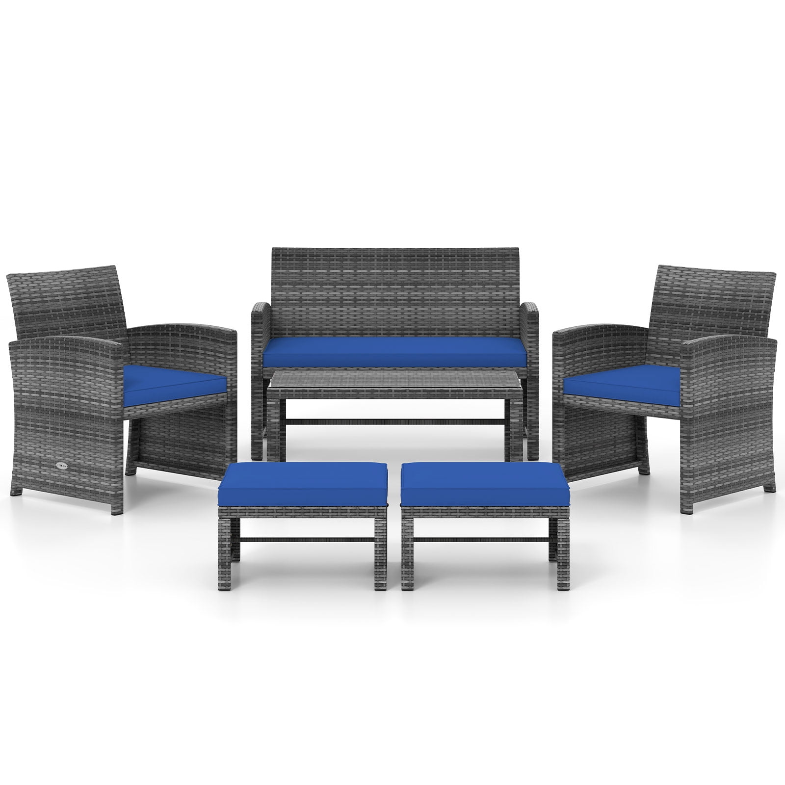 Gymax Set Of 6 Patio Furniture Outdoor Sectional Conversation PE Rattan ...