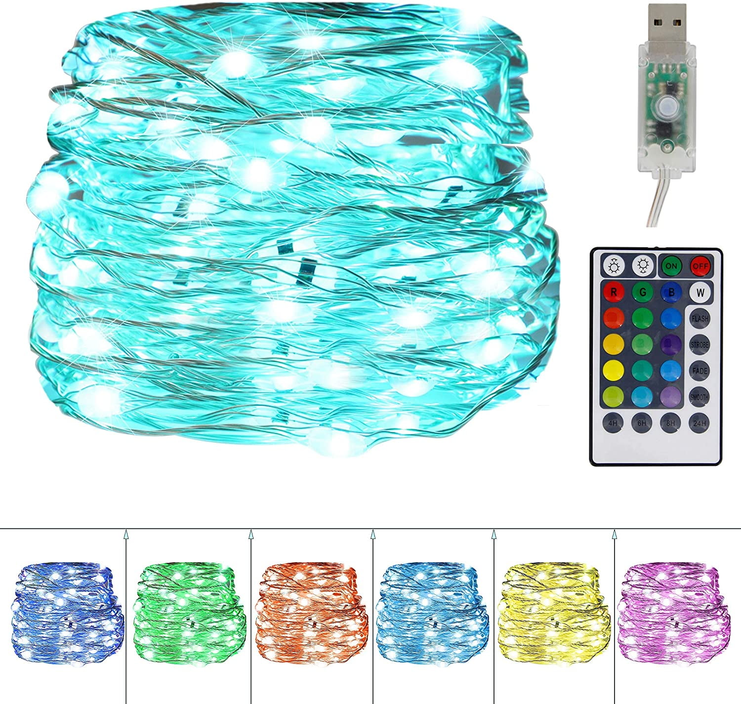USB Fairy String Lights, 16Ft 50 LED Waterproof 16 Colors Changing ...