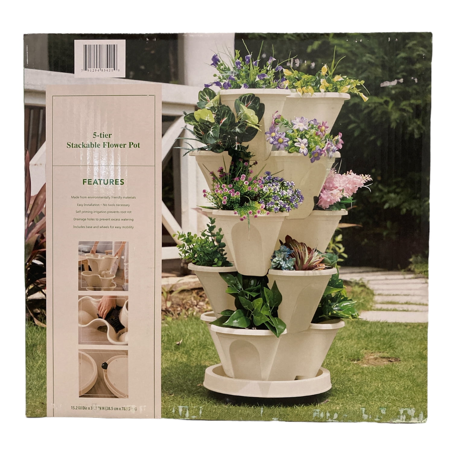 5-Tier Plastic Stackable 31" Flower Pot With Wheeled Base - Walmart.com