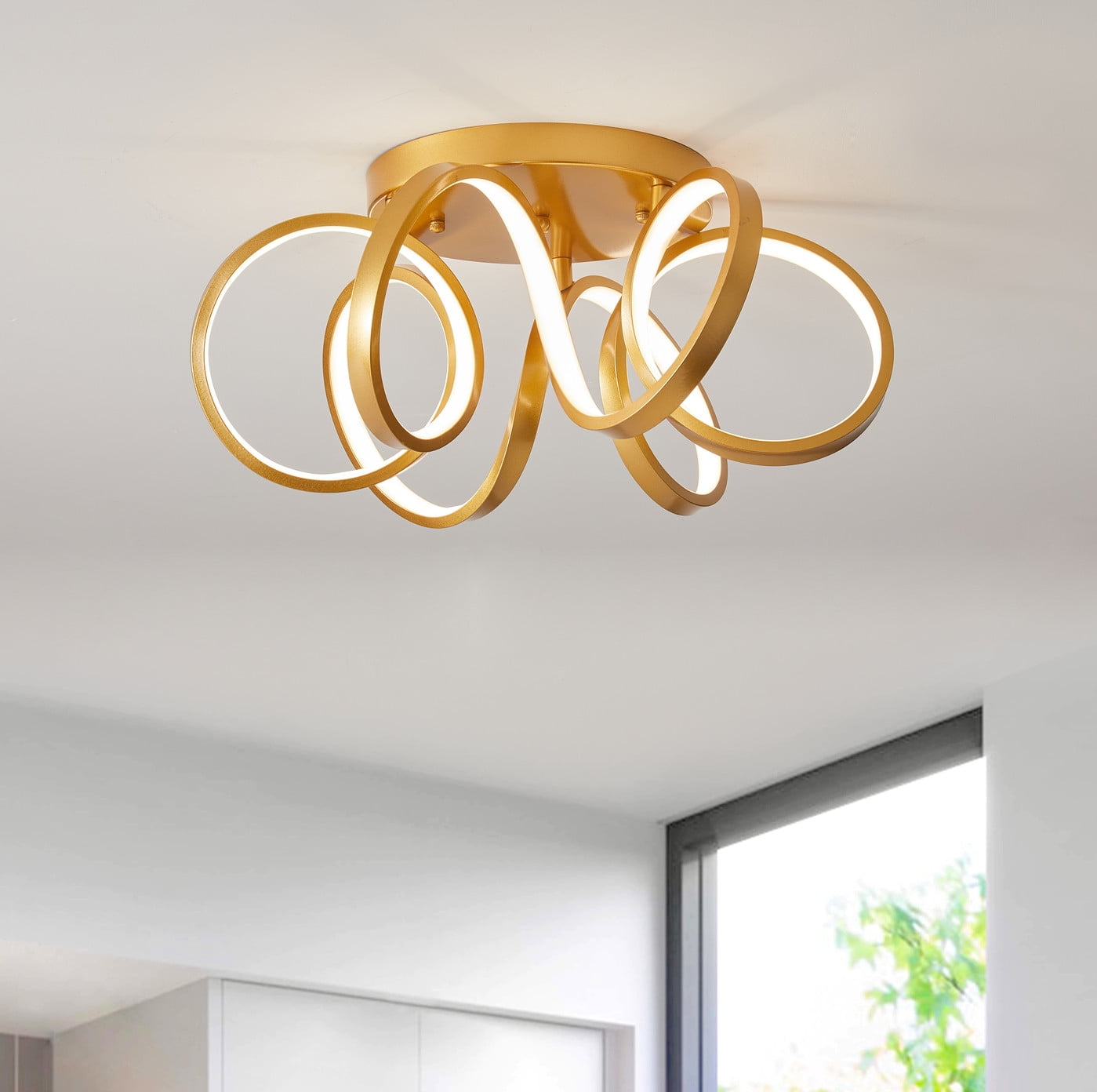 Aiwen Acrylic Flush Mount Ceiling Lamp, Integrated LED Light, Gold ...