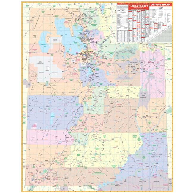 Univarsal 911644310001-54x69-PPR 54 x 69 in. Utah State Wall Map ...