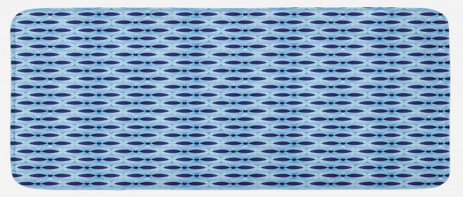 Fish Kitchen Mat, Silhouettes of Subaquatic Animals with Fins on ...