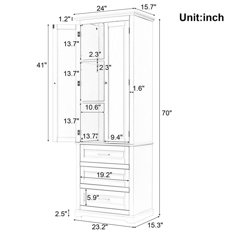 Closet Cabinet Dimensions Wardrobe Storage Cabinet 36"Wx24"Dx72"H,