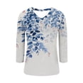 Floral 3/4 Length Sleeve Womens Tops Round Neck Long Sleeve Tunic Top ...