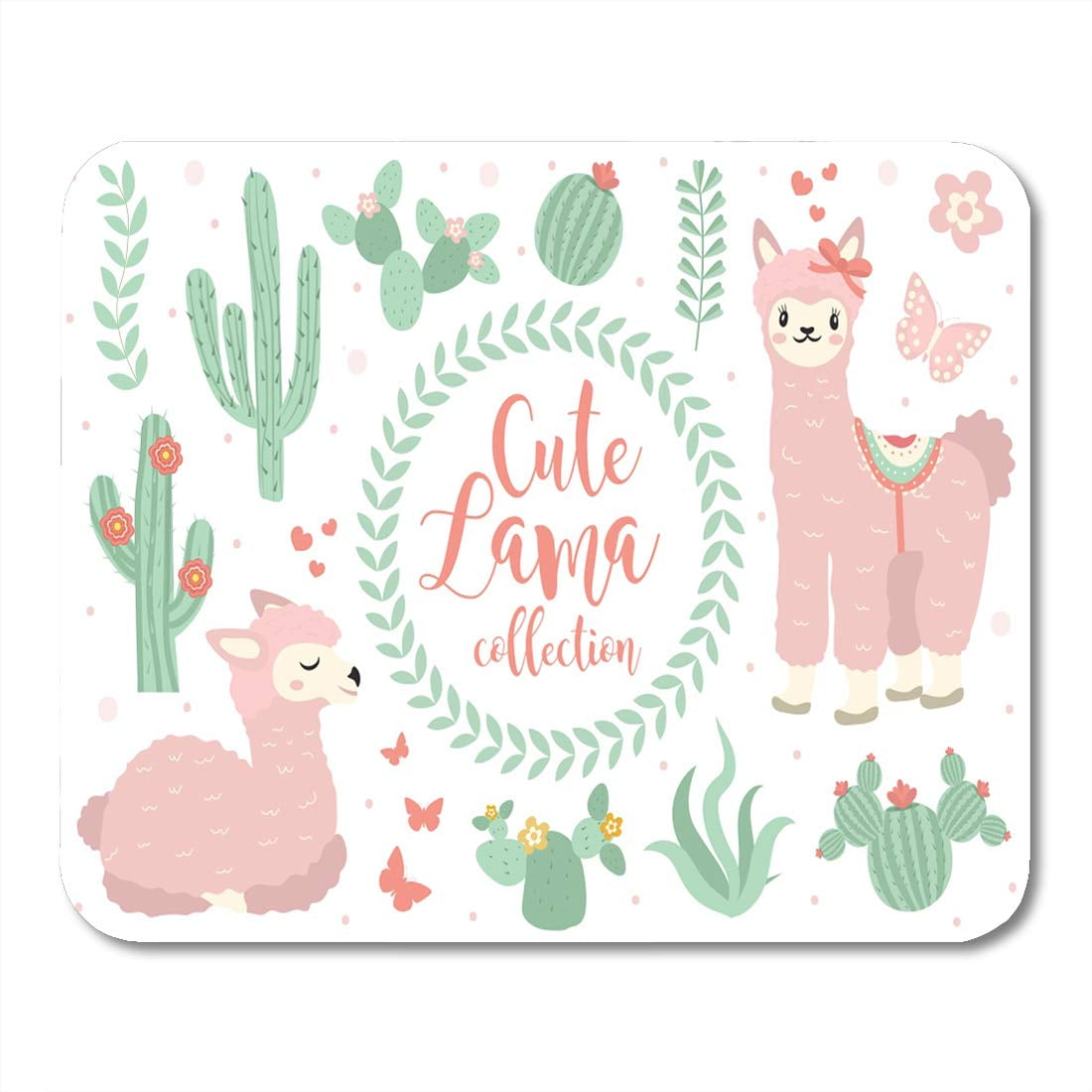 SIDONKU Cute Lama Collection Llama Cactus Lovely Flowers White Alpaca ...