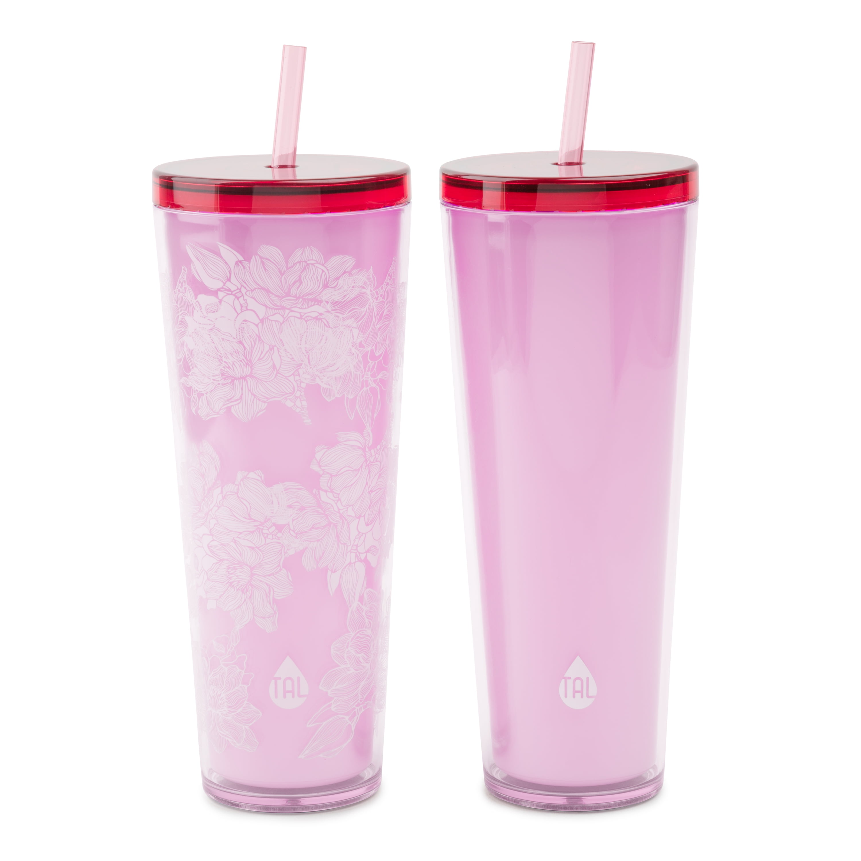 TAL Double Walled Color Changing Tumblers 2 Pack, 24 fl oz, Floral Red ...