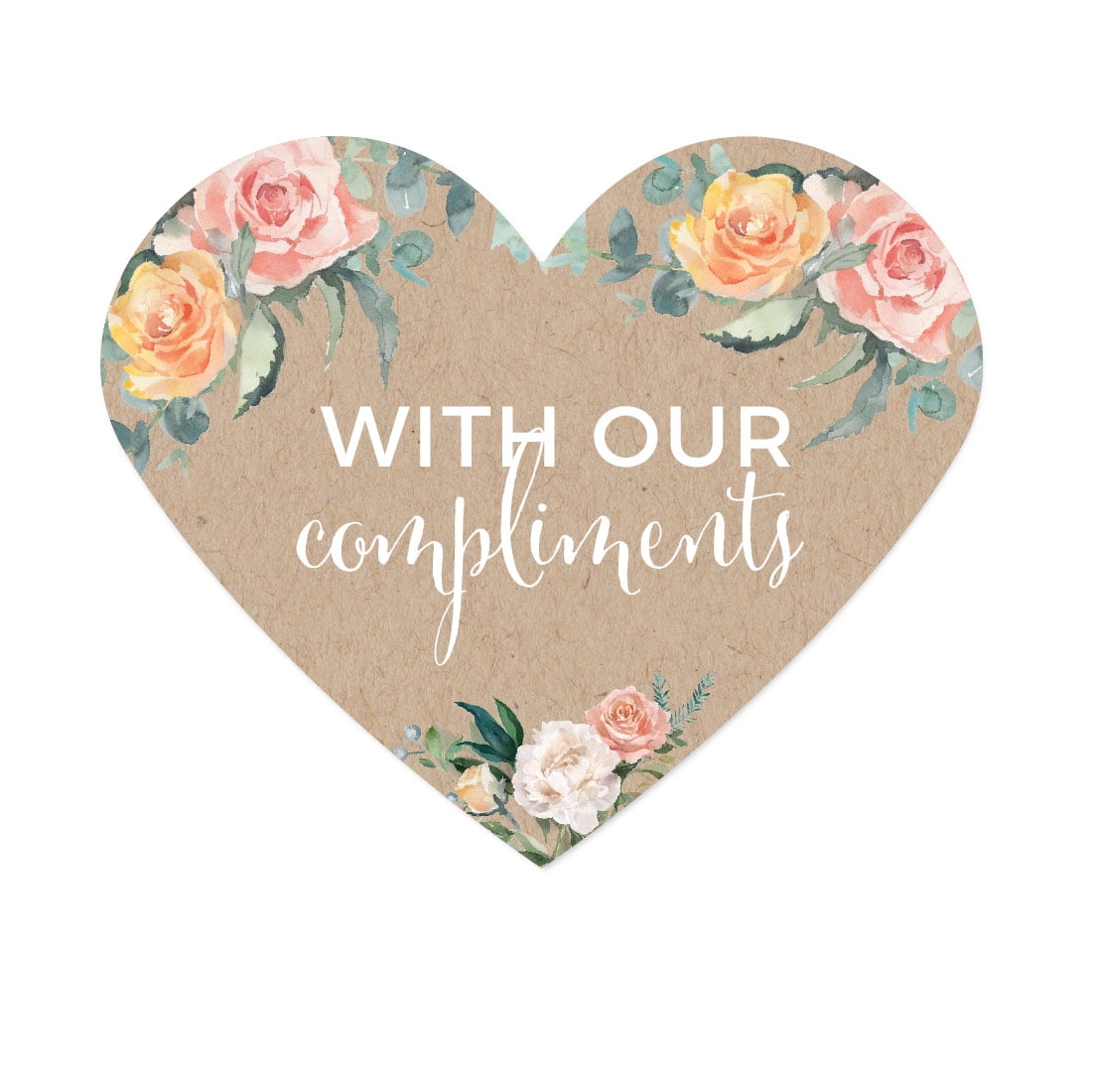 Peach Coral Kraft Brown Rustic Floral Garden Party Wedding, Heart Label ...