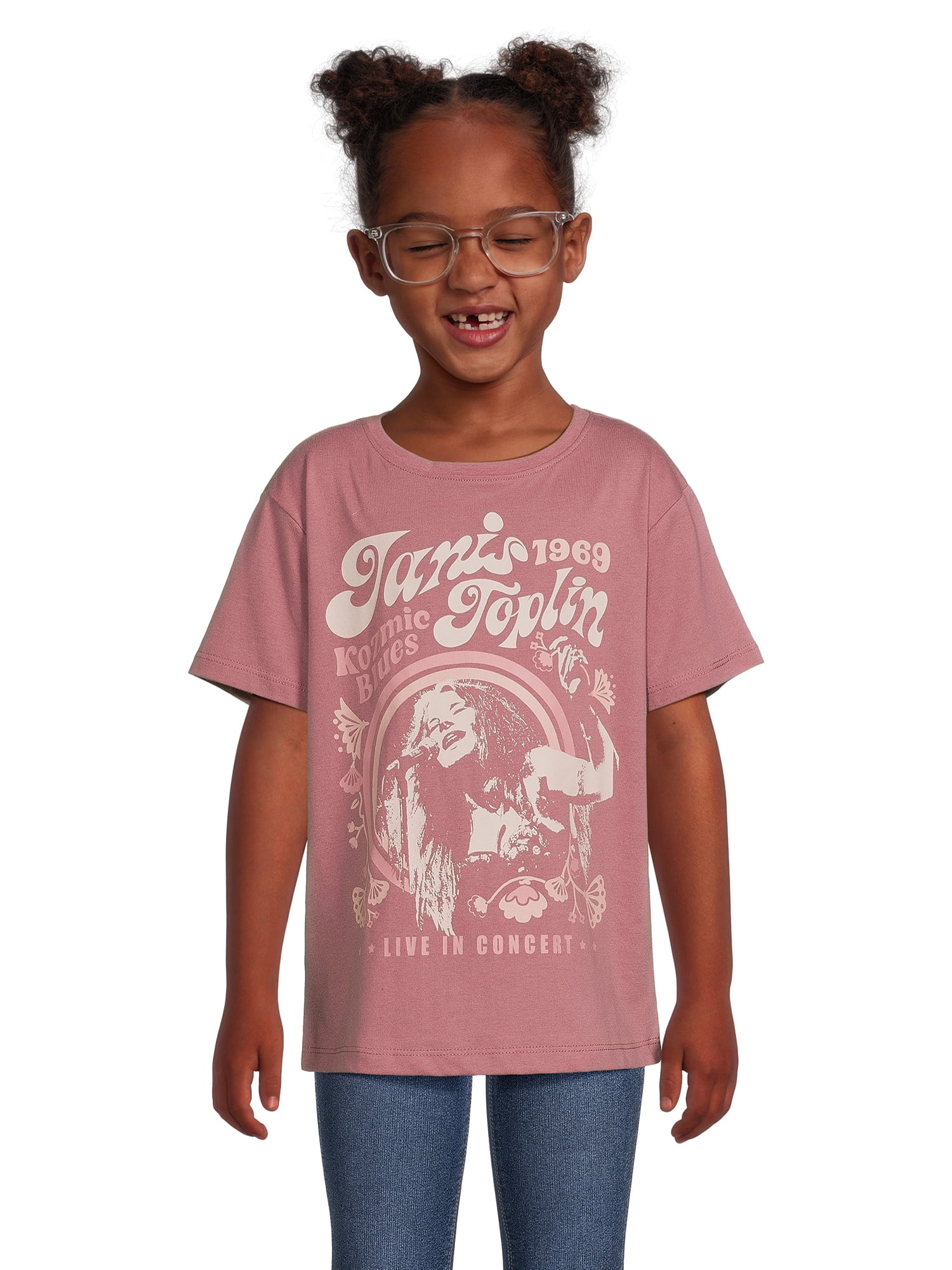 Wonder Nation Girls Oversized Janis Joplin Tee with Short Sleeves ...
