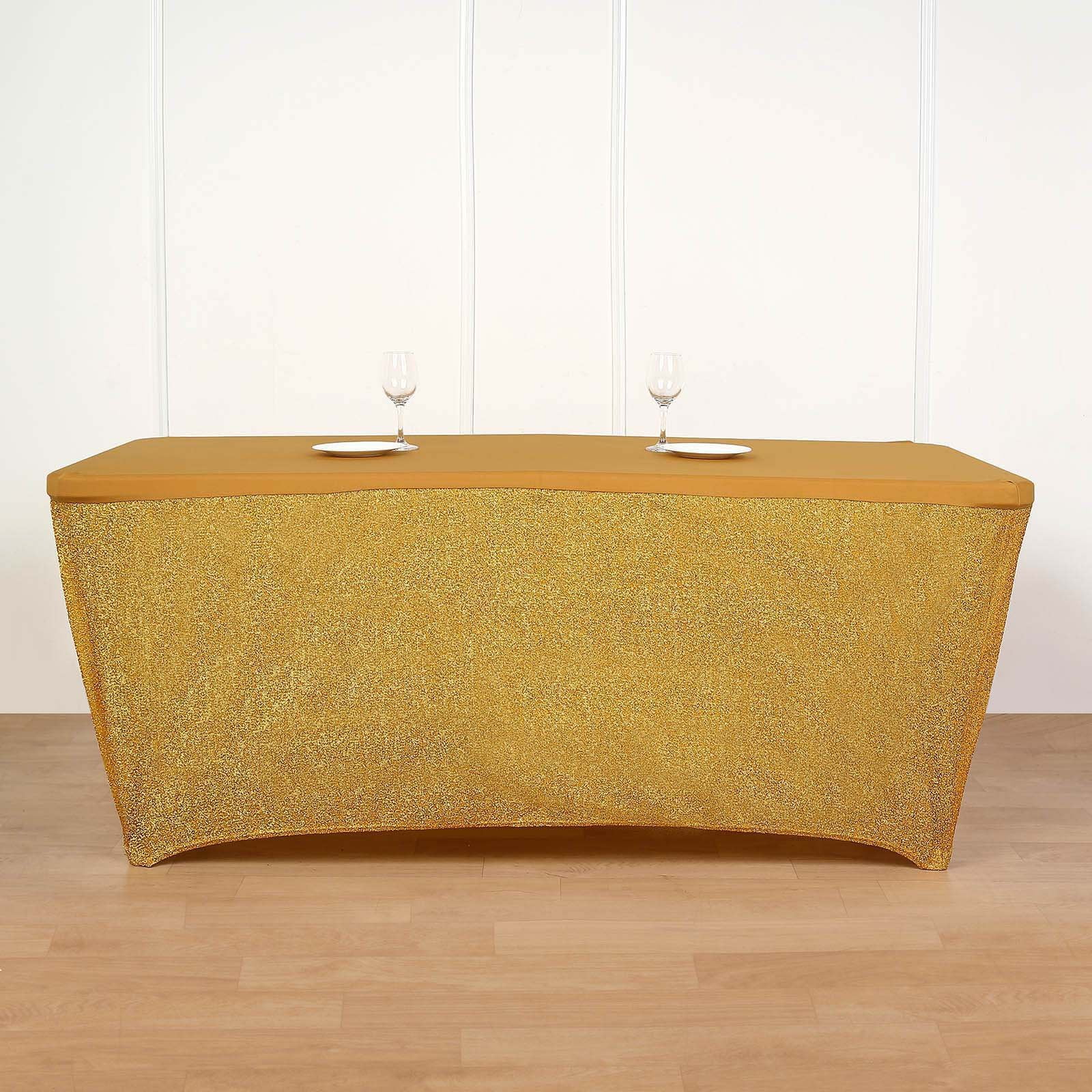 Efavormart 6ft - Gold Ruffled Metallic Spandex Table Cover With Plain ...