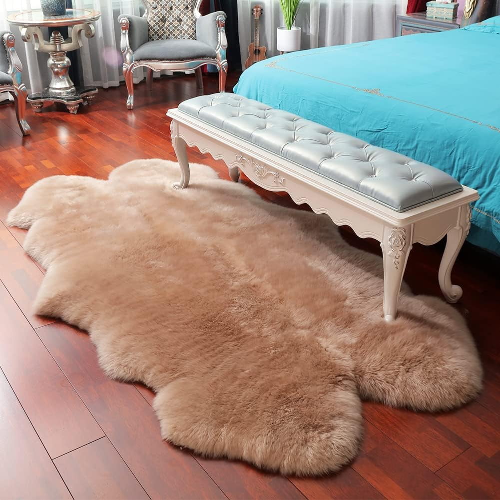 SHMAMT Genuine Sheepskin Area Rug Wool Rug Fur Carpet Fluffy Shaggy Fur ...