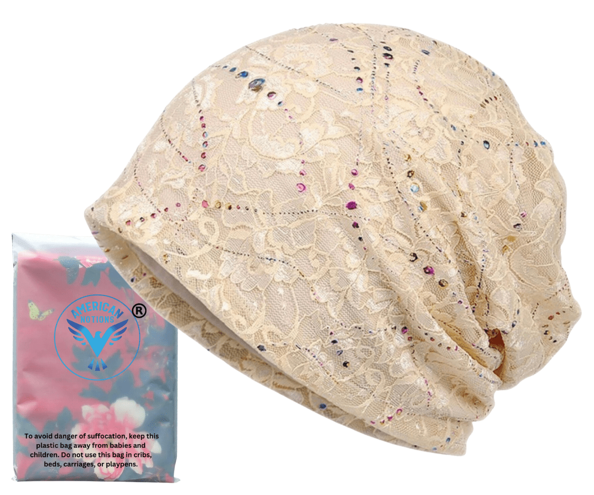 Women's Cotton Beanie, Lace Turban, Yoga Cap, Chemo Hat, Slouchy for ...