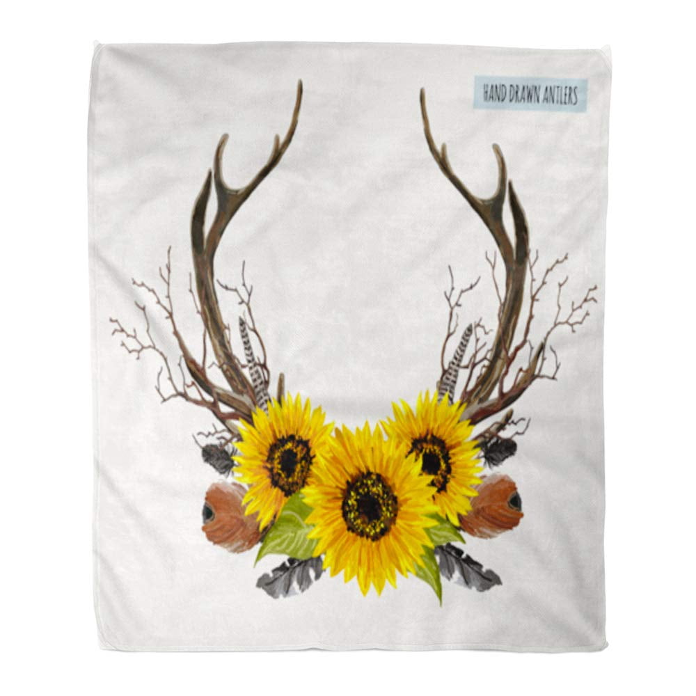 SIDONKU Throw Blanket Warm Cozy Print Flannel Beautiful of Horns Boho ...