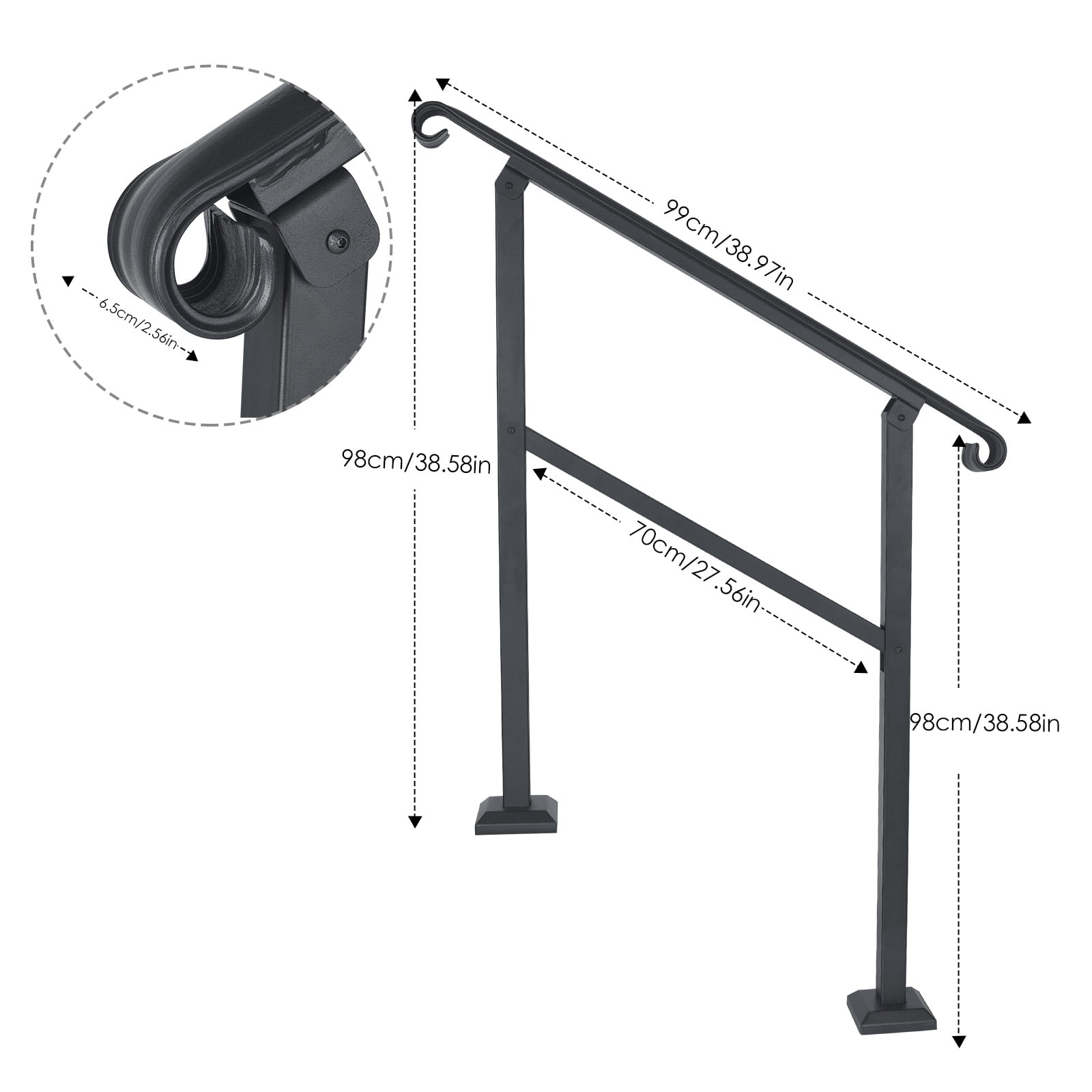 Buy SEAAN Handrails for Outdoor Steps,3 Step Handrail Fits 1 to 3 Steps ...
