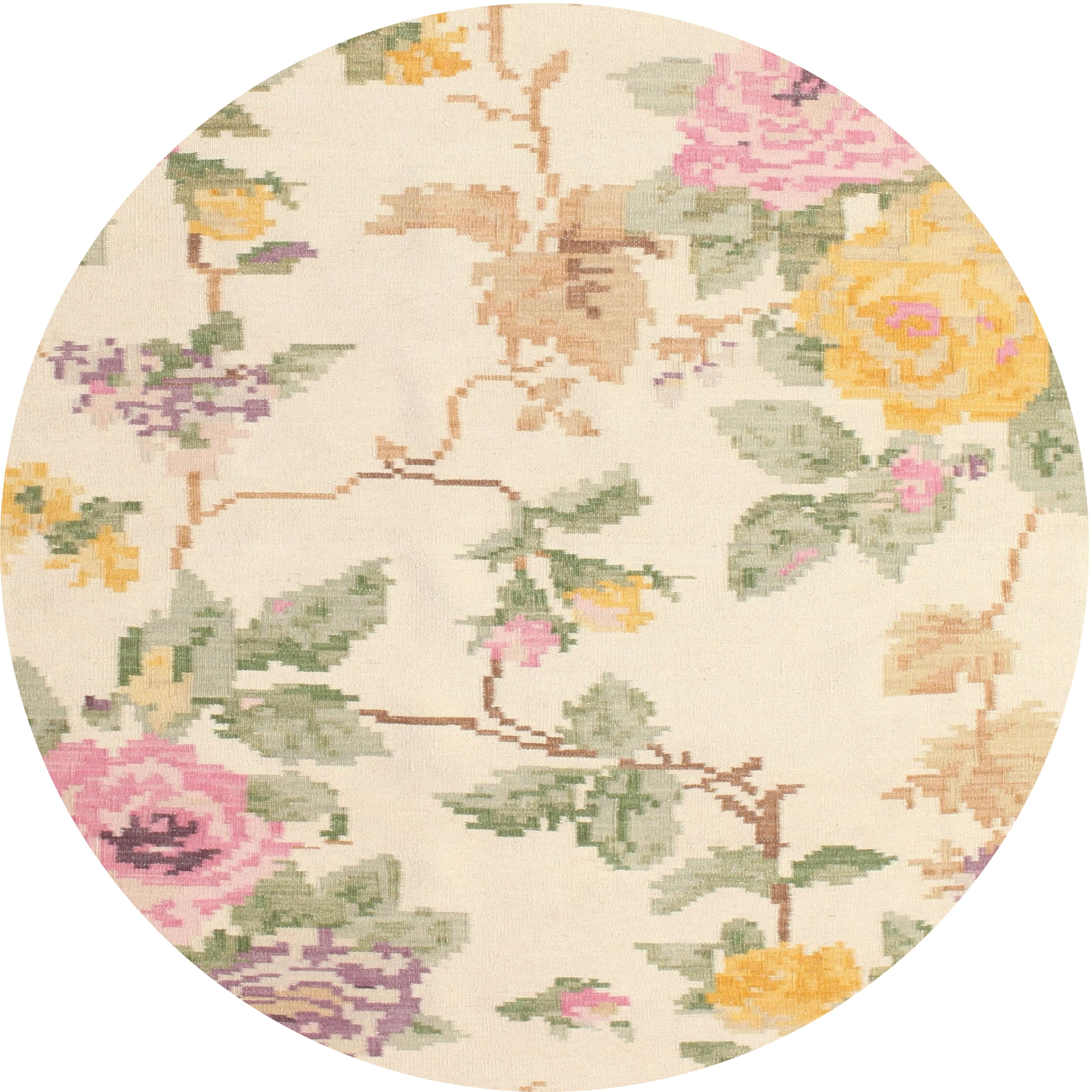 Ahgly Company Indoor Round Contemporary Golden Blonde Gold Floral Area ...