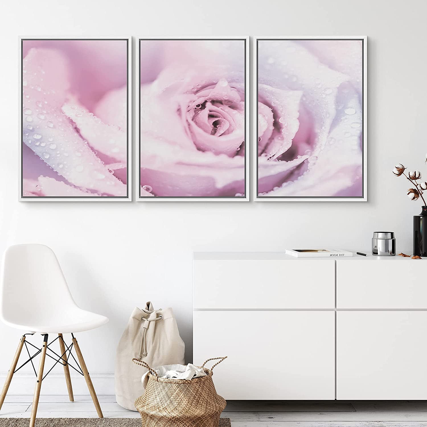 PixonSign Canvas Print Wall Art Set Pink Rose Flower Close-Up & Water ...