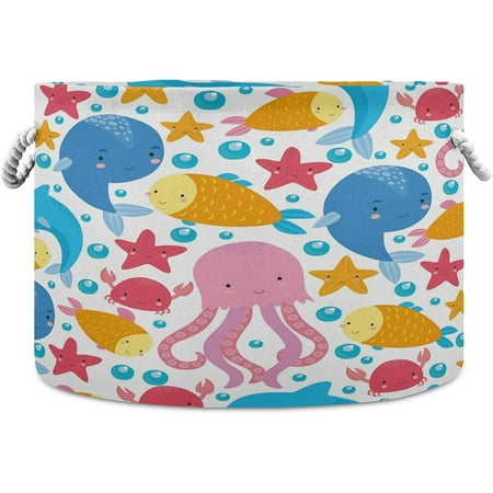Storage Basket Cartoon Octopus Whale Fish Nursery Hamper Canvas Fabric ...