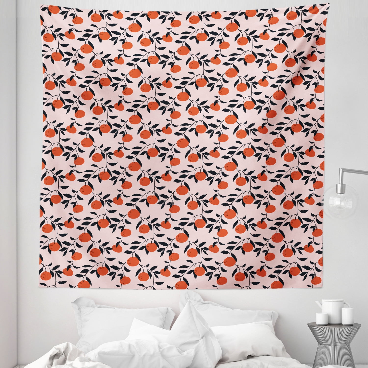 Tangerine Tapestry, Abstract Repeating Pattern with Mandarins on Leafy ...