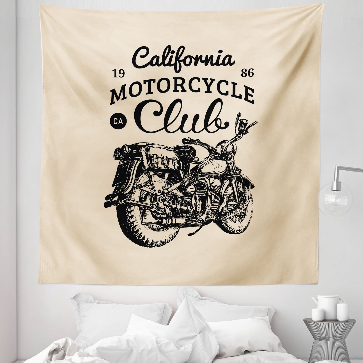 Motorcycle Tapestry, Vintage Detailed Chopper Design with Bike Club ...
