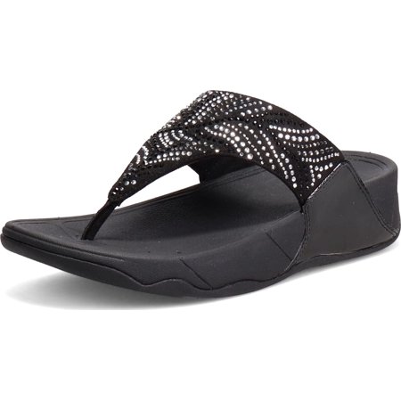 FitFlop Women's Lulu Crystal Feather Original Fit Toe-Post Wedge Sandal, All Black, 6 | Walmart ...
