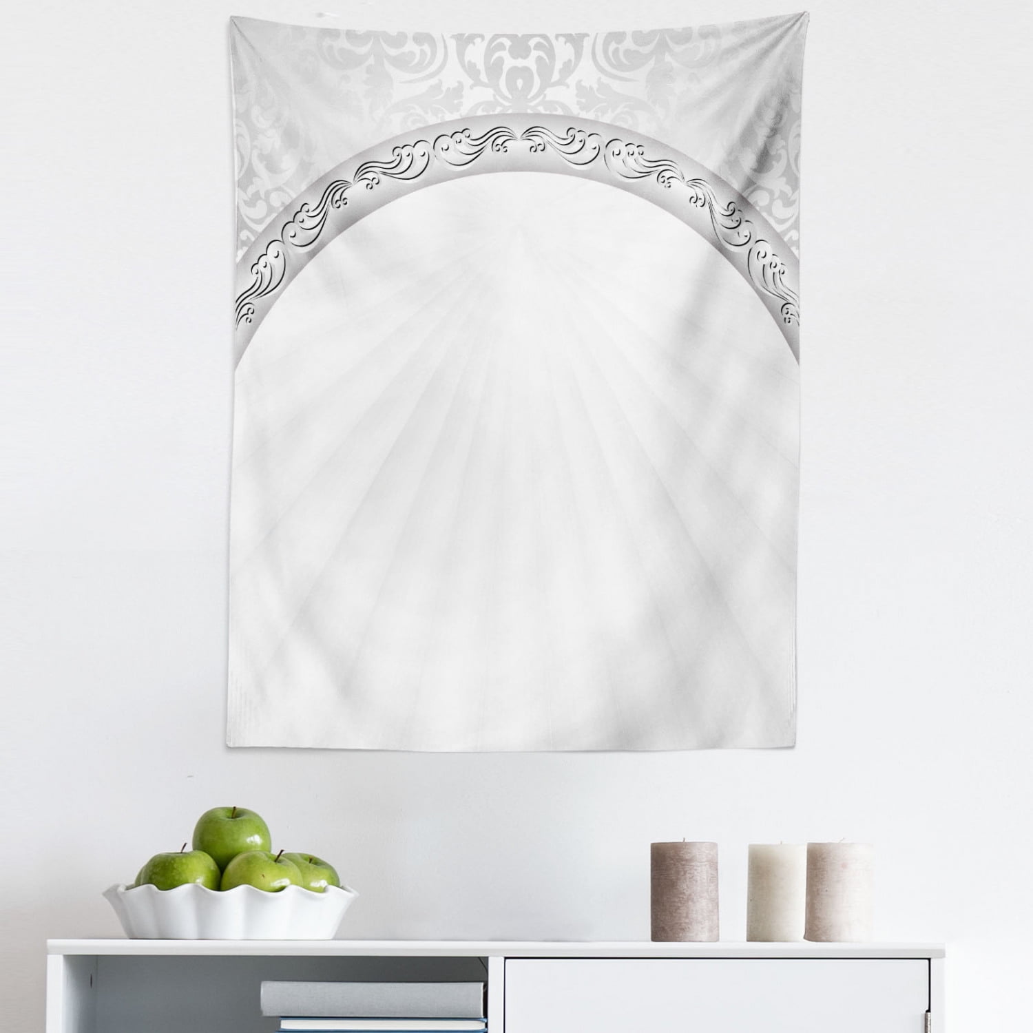 Damask Tapestry, Curvy Band with Abstract Baroque Ornaments Victorian ...