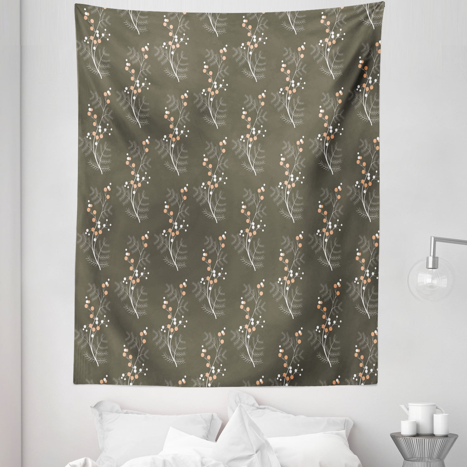 Flower Tapestry, Soft Orange and White Dotted Branches Buds Branches ...