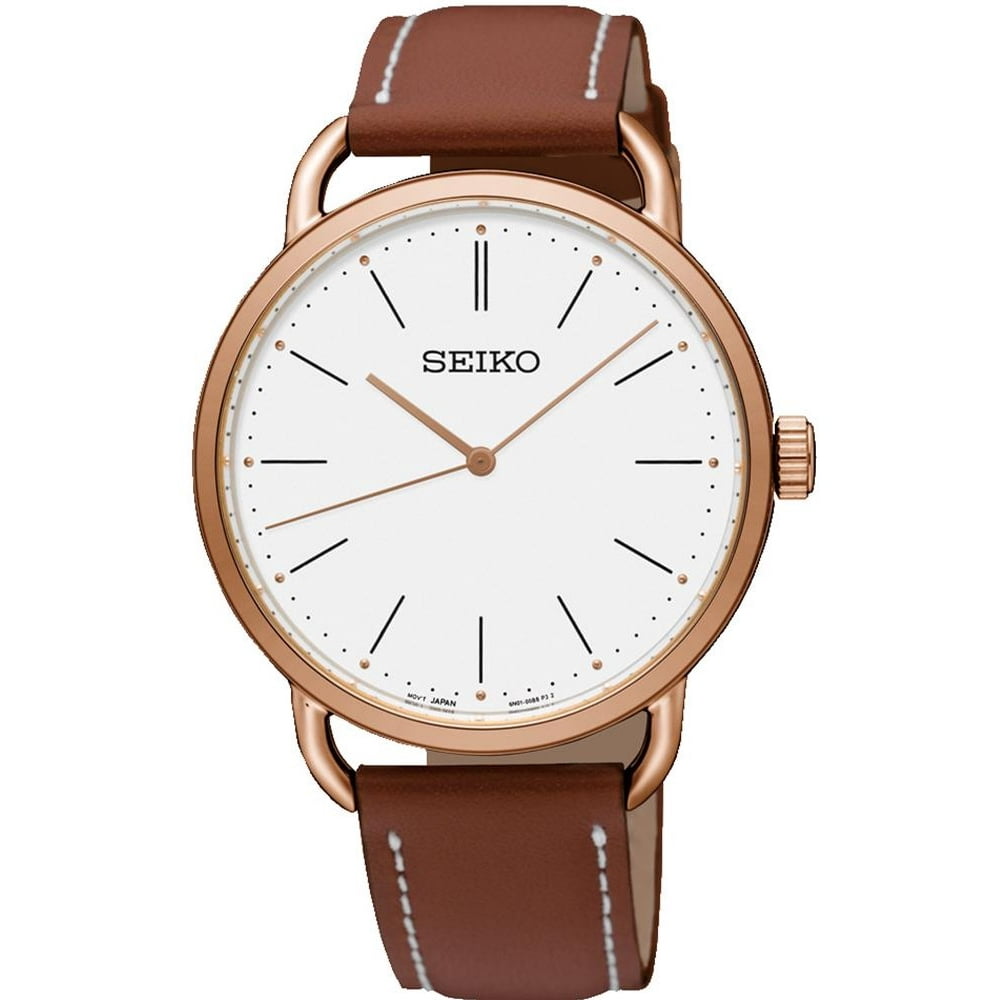 Seiko - Seiko Women's 35mm Brown Leather Band Steel Case Hardlex ...