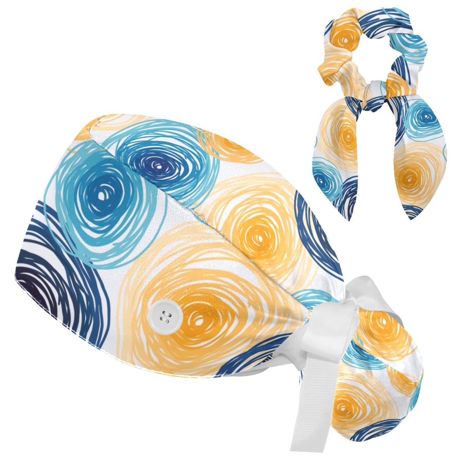 Working Cap with Buttons and Sweatband Scrub Hat Bouffant Caps with ...