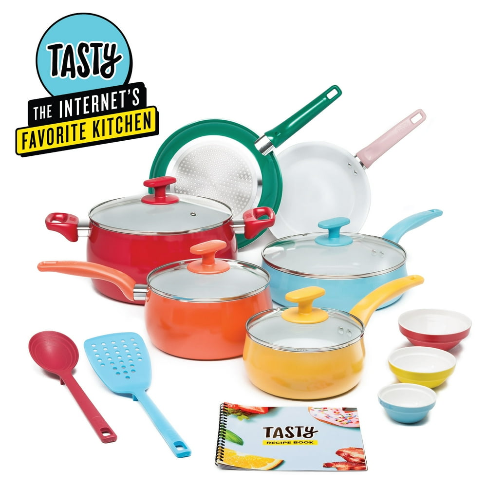 Tasty Ceramic Titanium-Reinforced Non-Stick Cookware Set, Multicolor, 16 Piece - Walmart.com ...