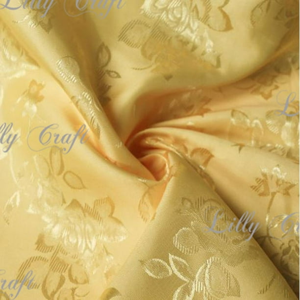 Gold Brocade Jacquard Satin Fabric 58” 60” Inches Wide Sold By The