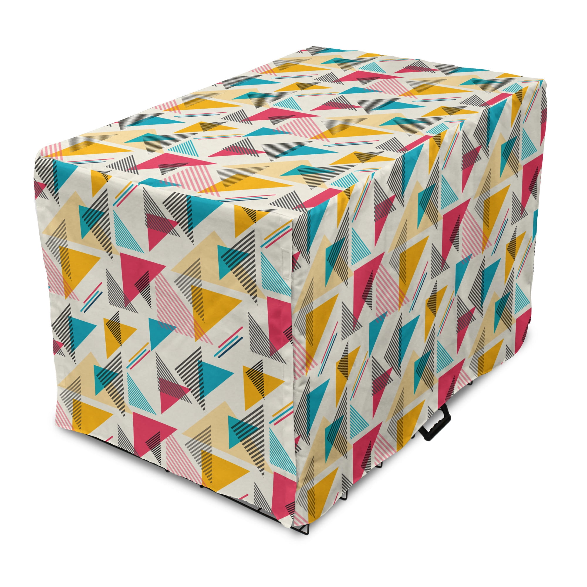 Geometric Dog Crate Cover, Colorful Memphis Style Triangles Abstract ...