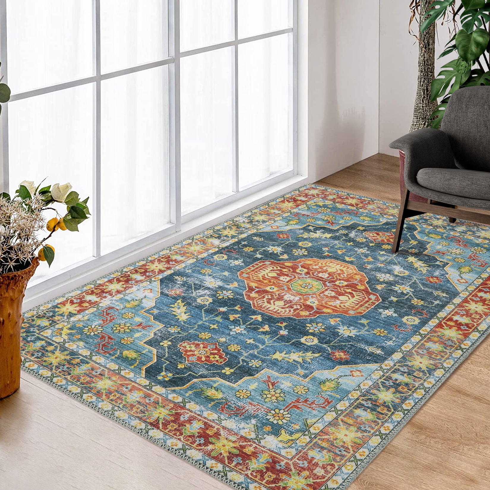 ZACOO 4' x 6' Machine Washable Rug Retro Bohemian Rug Soft Chenille Rug ...
