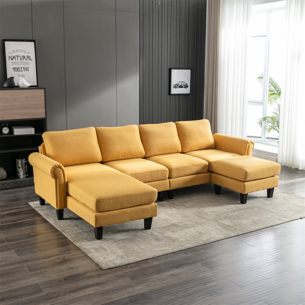 Modern L-Shape Modular Sectional Sofa, Accent Sofa with Movable Ottoman ...