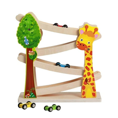 Montessori Wooden Car Ramp for Kids, Racing Toy, Parking Track, Race ...