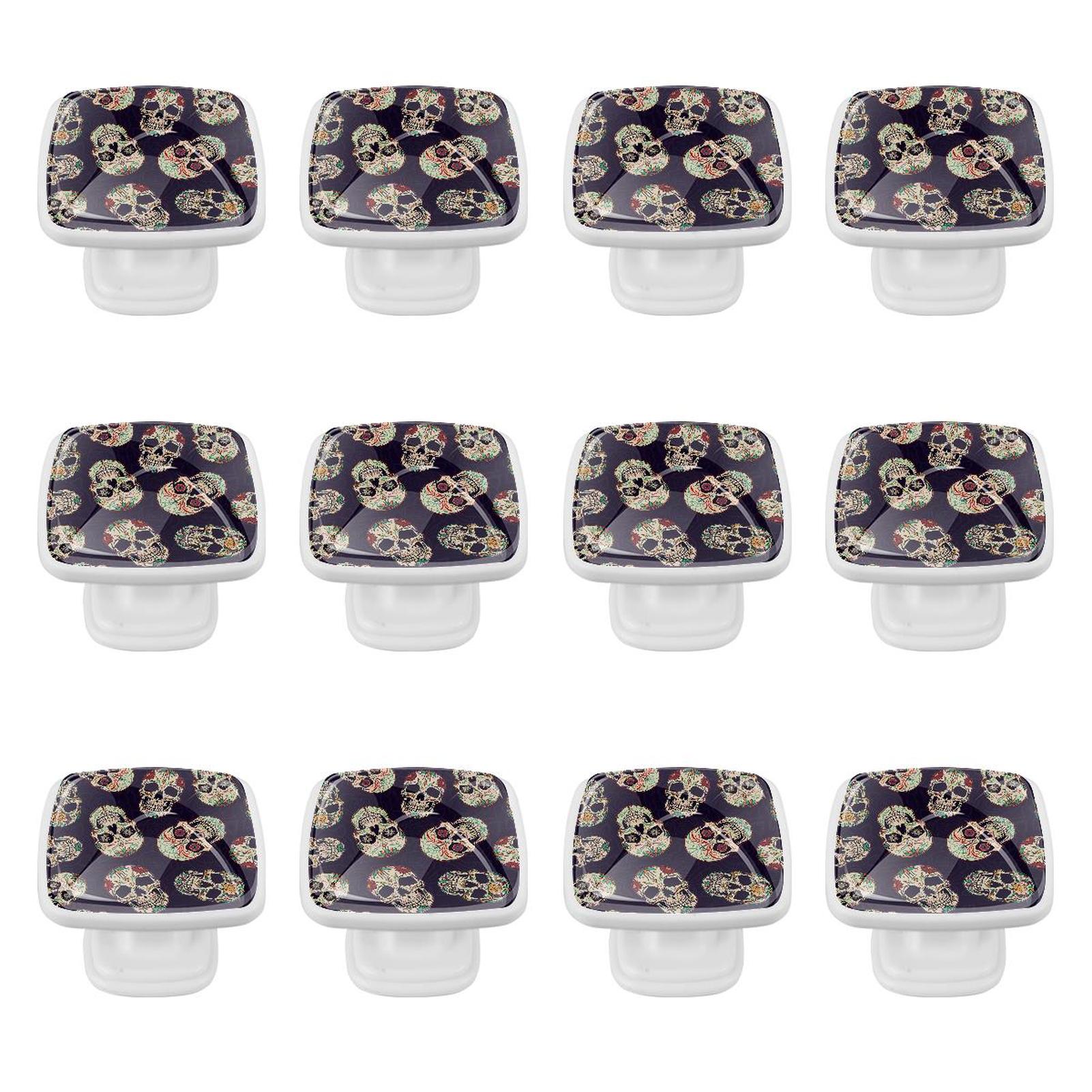 12 Pieces Drawer Pulls Handle Square Wardrobe Cabinet Skull Knobs with ...