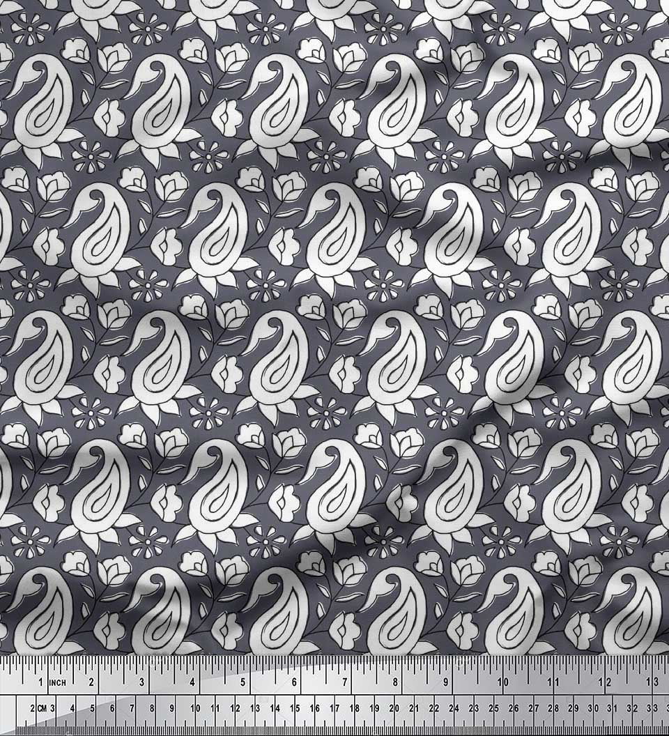 Soimoi Moss Georgette Fabric Leaves,Floral & Paisley Block Print Fabric ...