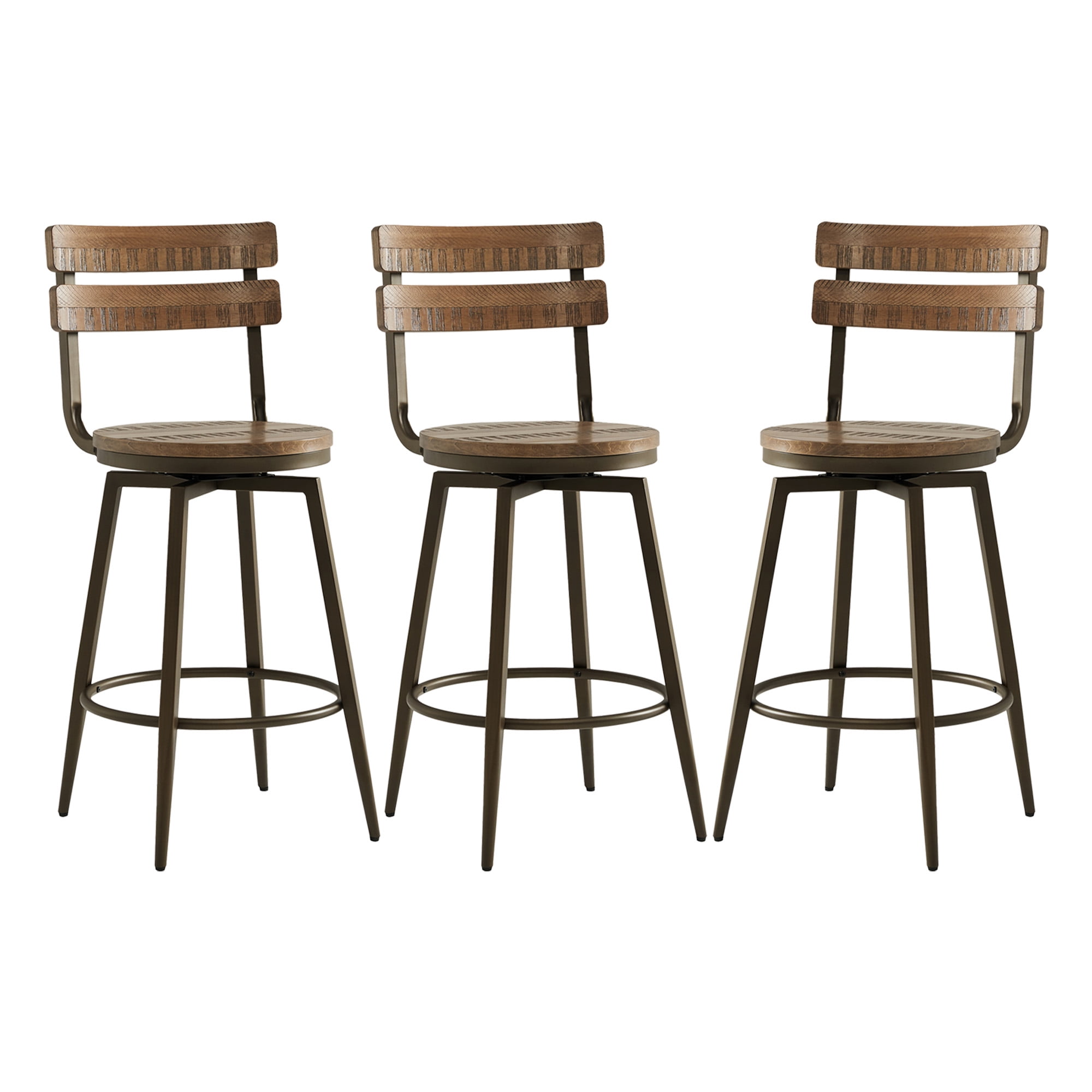 CHITA 26" Swivel Counter Height Bar Stools Set of 3 Wood Barstools with ...