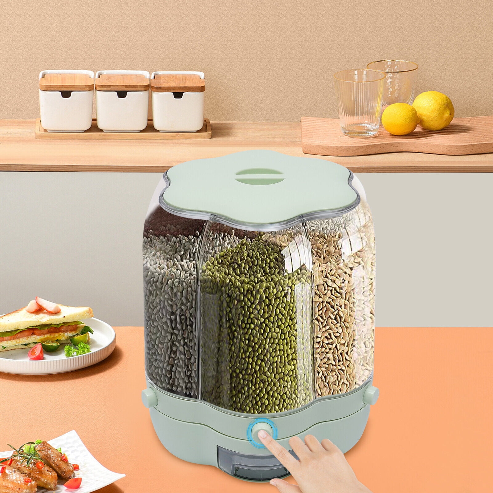 Miumaeov Rice and Grain Storage Container 360° Rotating Food Dispenser ...