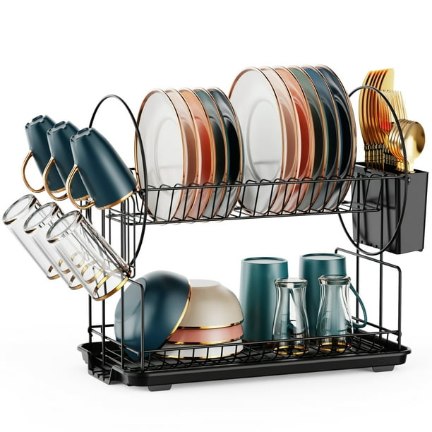 Dish Drying Rack, iSPECLE 2 Tier Dish Rack with Drainer Board with ...