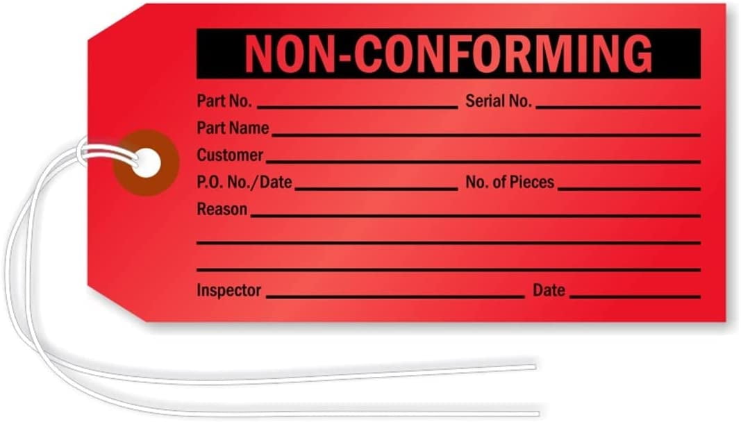 Non-CONFORMING Part Record Tag, 2-3/8" x 4-3/4", Red Paper, PreStrung ...