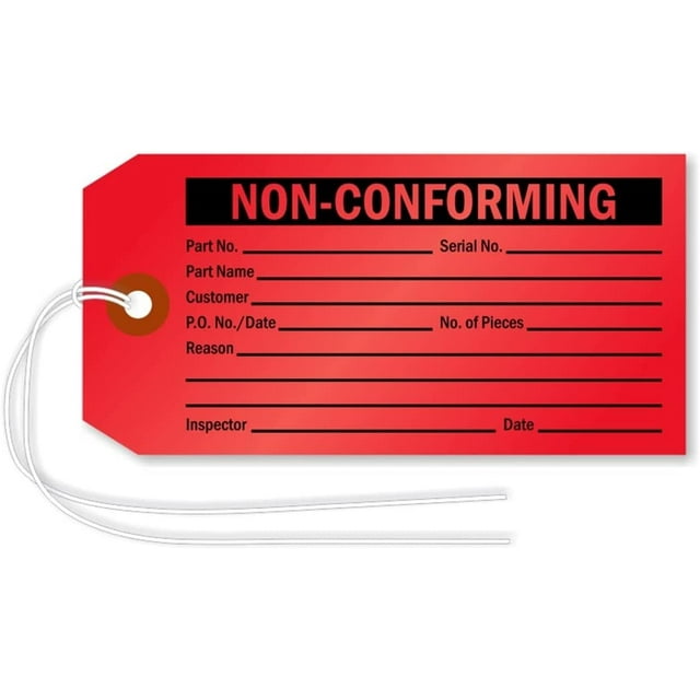Non-CONFORMING Part Record Tag, 2-3/8" x 4-3/4", Red Paper, PreStrung ...