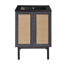 Cascade 24" Wall-Mounted Bathroom Vanity in Green Oak with Black 3-Hole ...